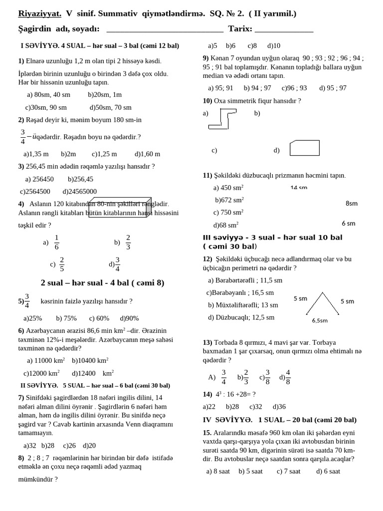S. Riyaziyyat. SQ 2 | PDF