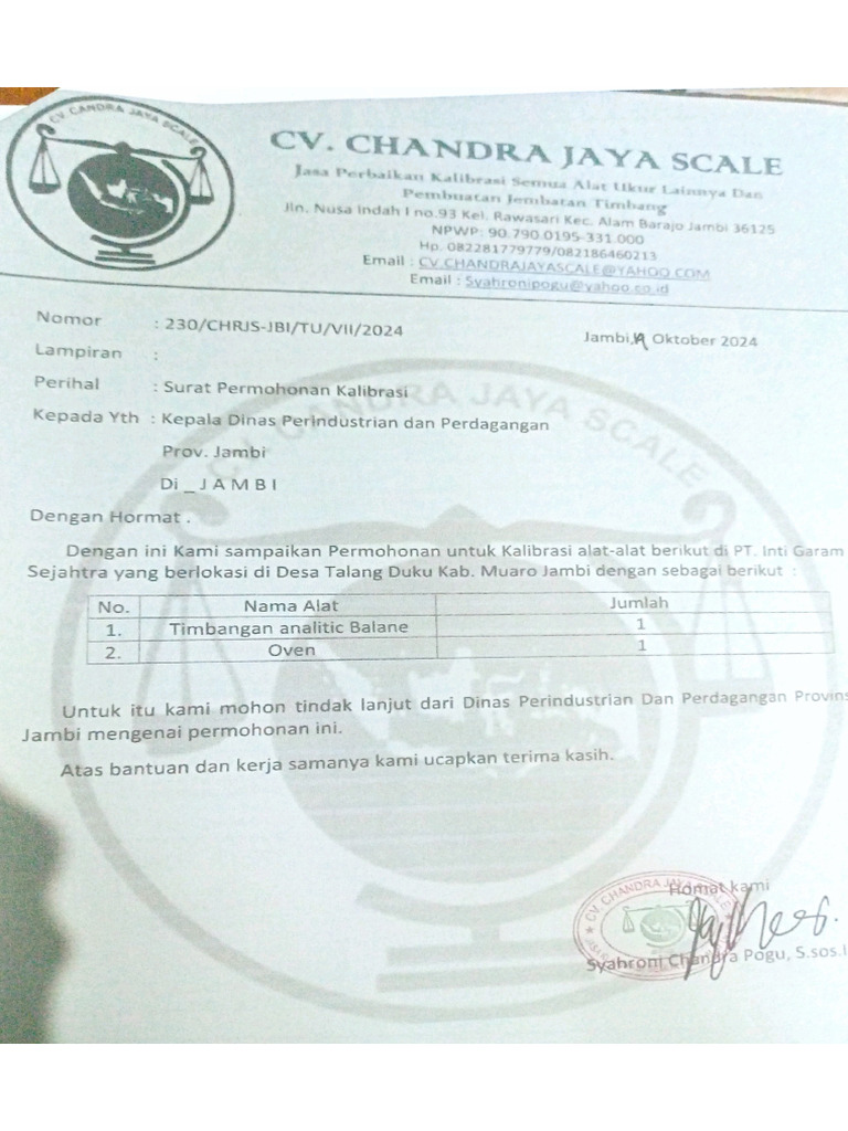 Cv. Chandra Jaya Scale - Pt. Inti Garam Sejahtera | PDF