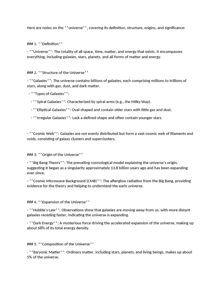 Here are notes on the | PDF | Universe | Big Bang