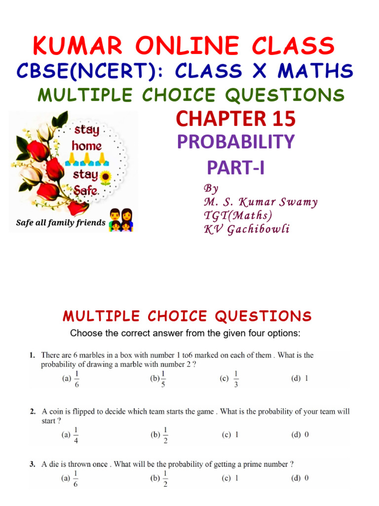 Maths X Mcqs Chapter 15 Probability Part I | PDF