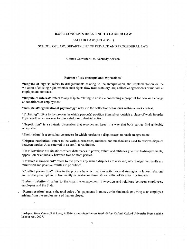 Basic Concepts of Labour Law | PDF