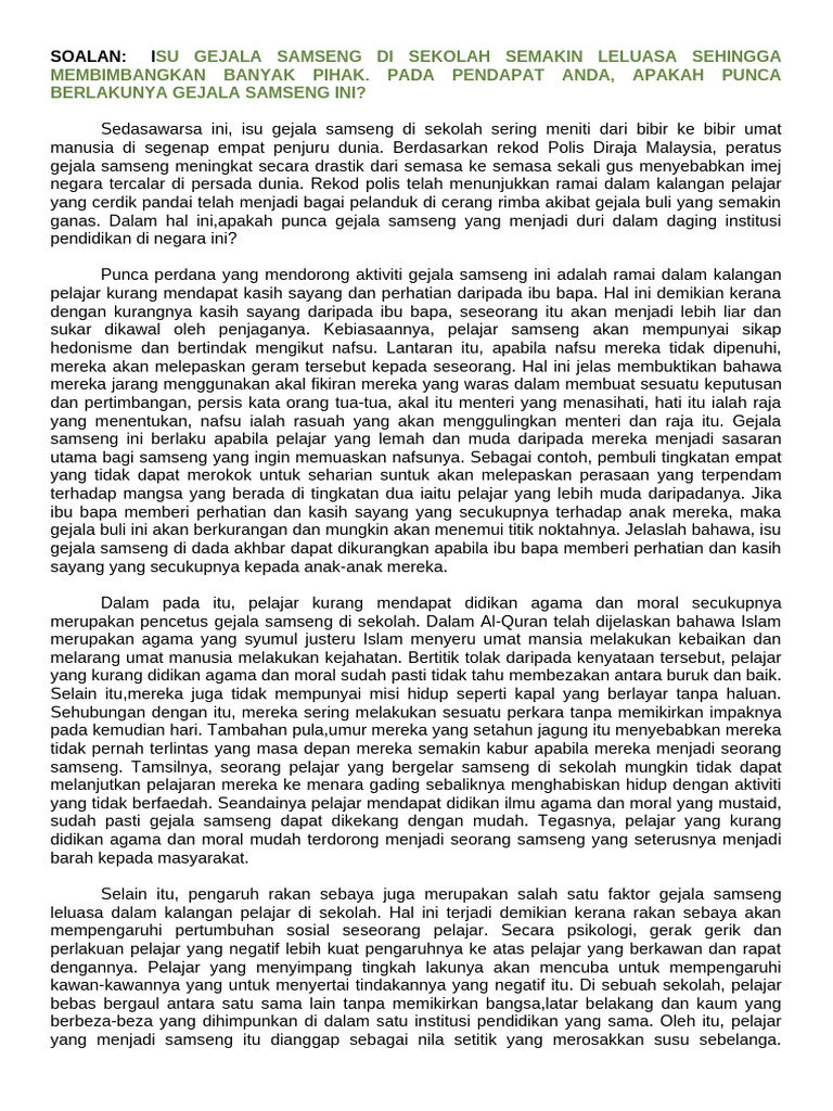 Karangan 42 - Gejala Samseng Di Sekolah | PDF