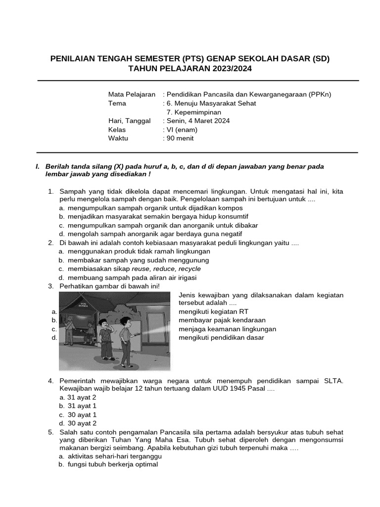 PPKN-PTS Genap-6-2023.2024 | PDF