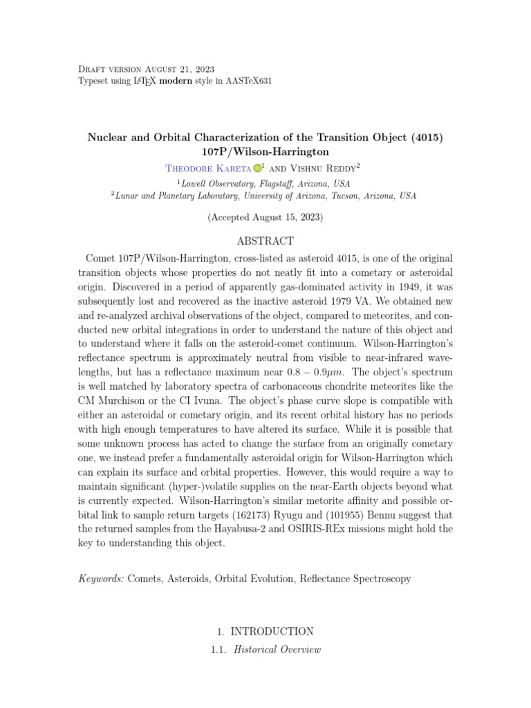 Nuclear and Orbital Characterization of The Transition Object | PDF | Asteroid | Comet