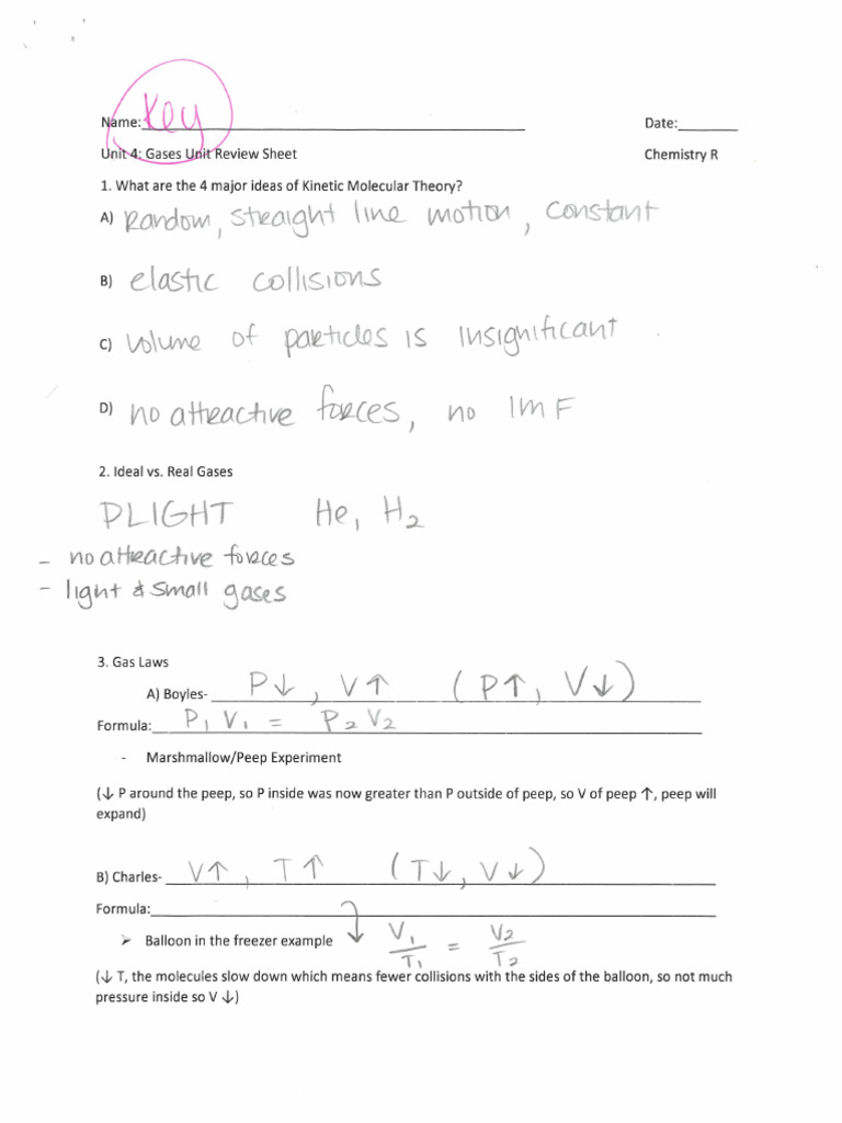 Gases Review Sheet Answer Key | PDF