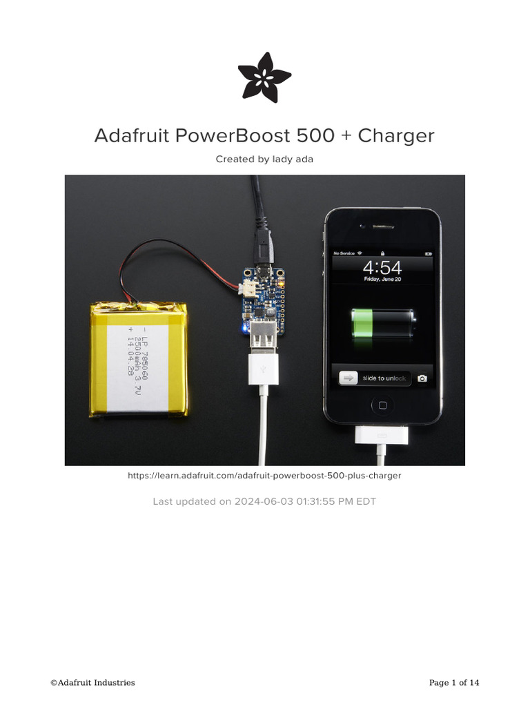 Adafruit Powerboost 500 Plus Charger | PDF | Electrical Connector | Battery Charger