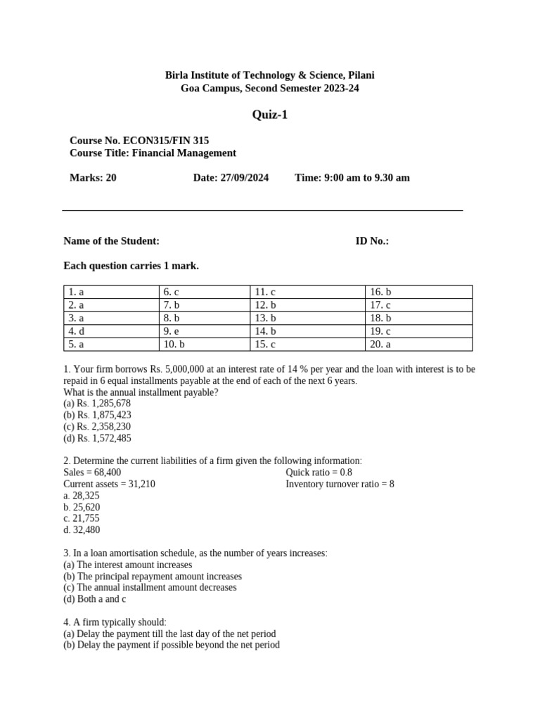 Quiz - Sol | PDF | Cost Of Capital | Dividend