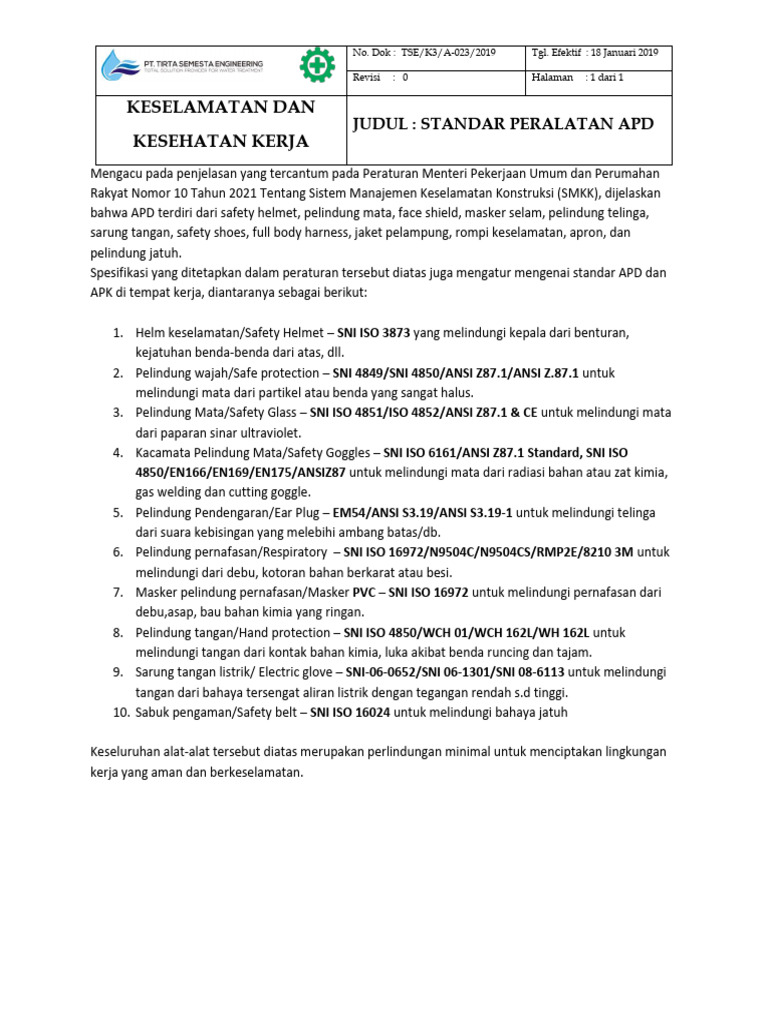 Elemen 23 - Standar Peralatan APD | PDF | Bisnis