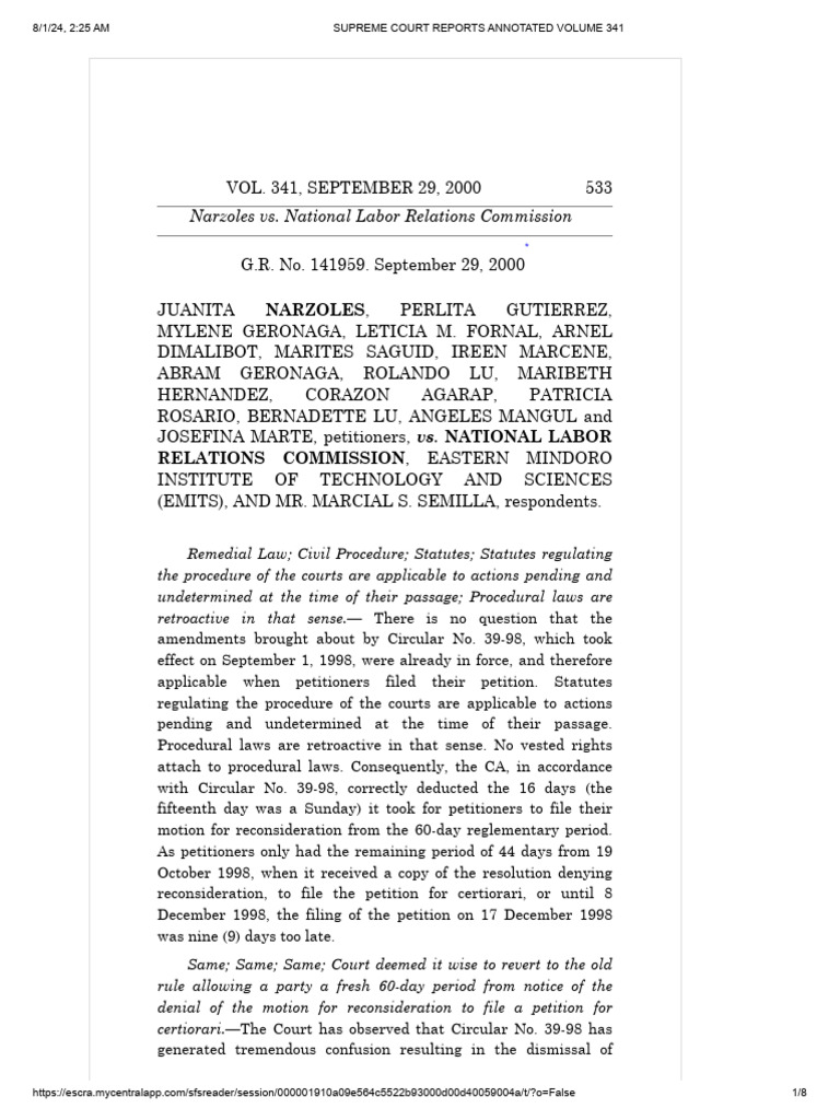 Narzoles v. NLRC | PDF | Certiorari | Separation Of Powers
