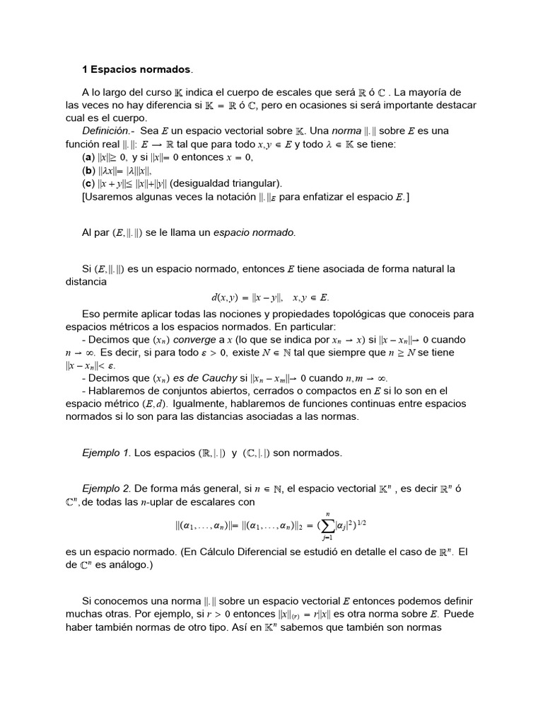 1 Espacios normados | PDF | Norma (Matemáticas) | Espacio métrico