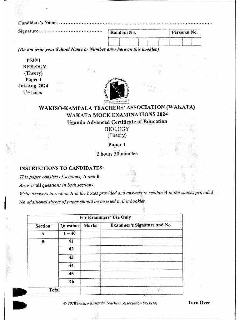 Wakata Mock Bio 1 A 2024 | PDF