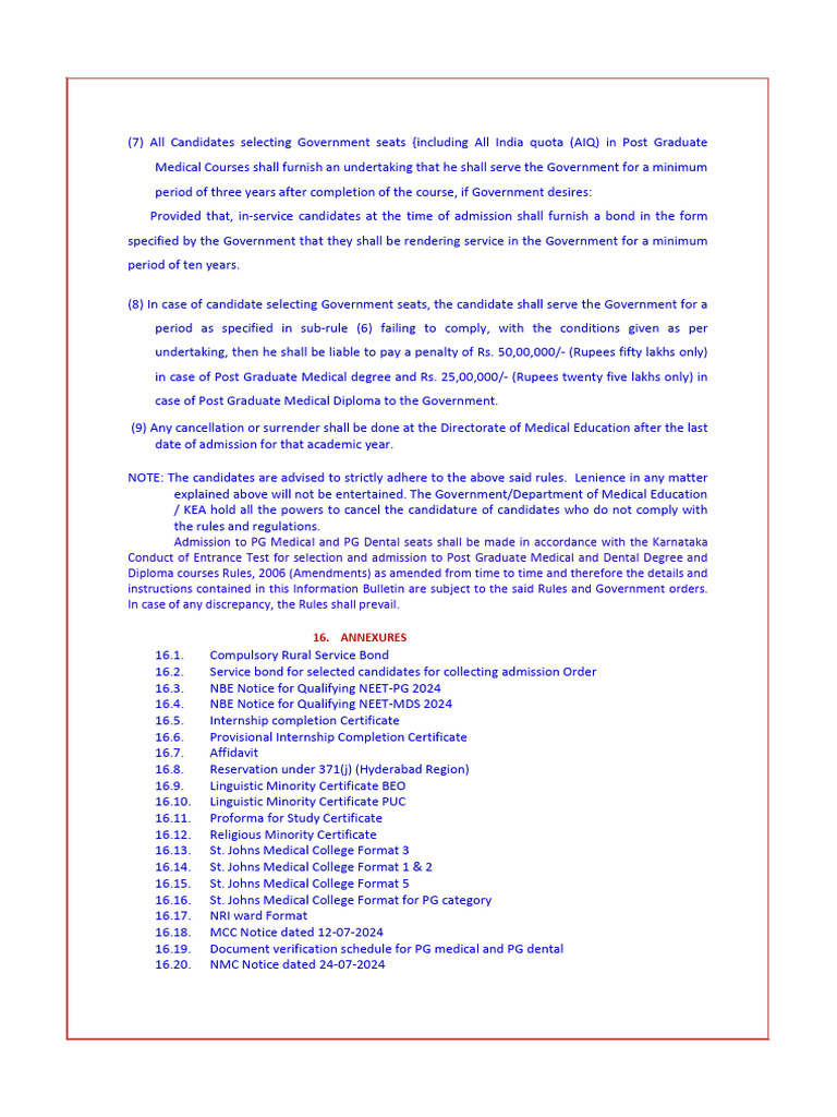 List of Annexures Karnataka KEA PG Medical Informa 241007 200141 | PDF | Medical School | Health ...
