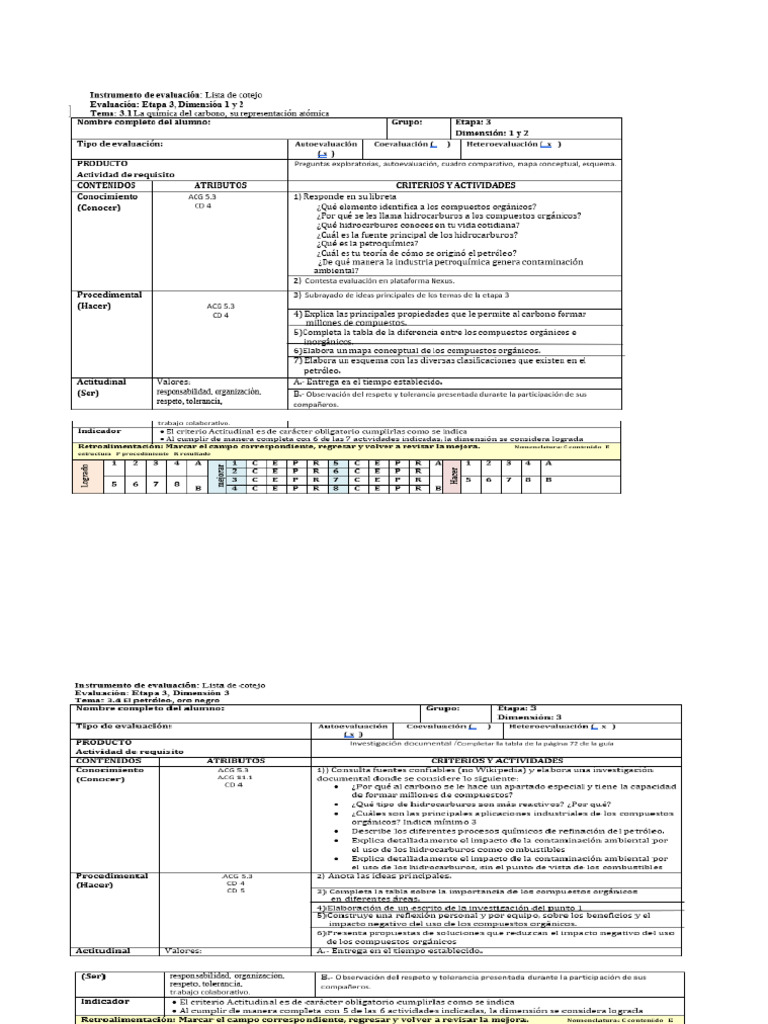 listas de cotejo E3,FQE (1) | PDF