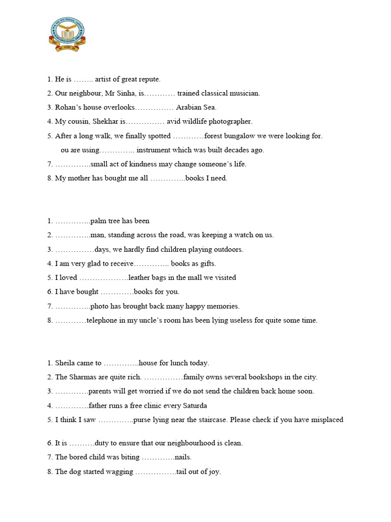 Determiners Practice Worksheet | PDF