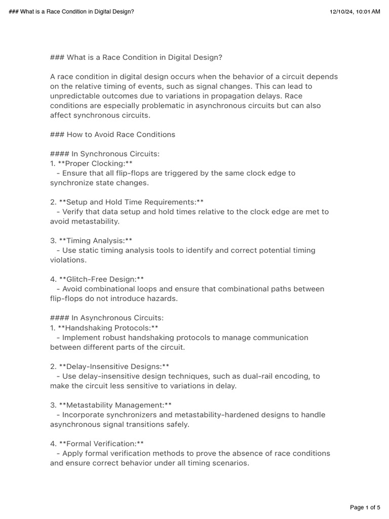 What Is A Race Condition In Digital Design Pdf Computer Science Electronic Engineering