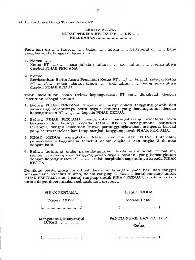 Berita Acara Serah Terima Ketua RT | PDF