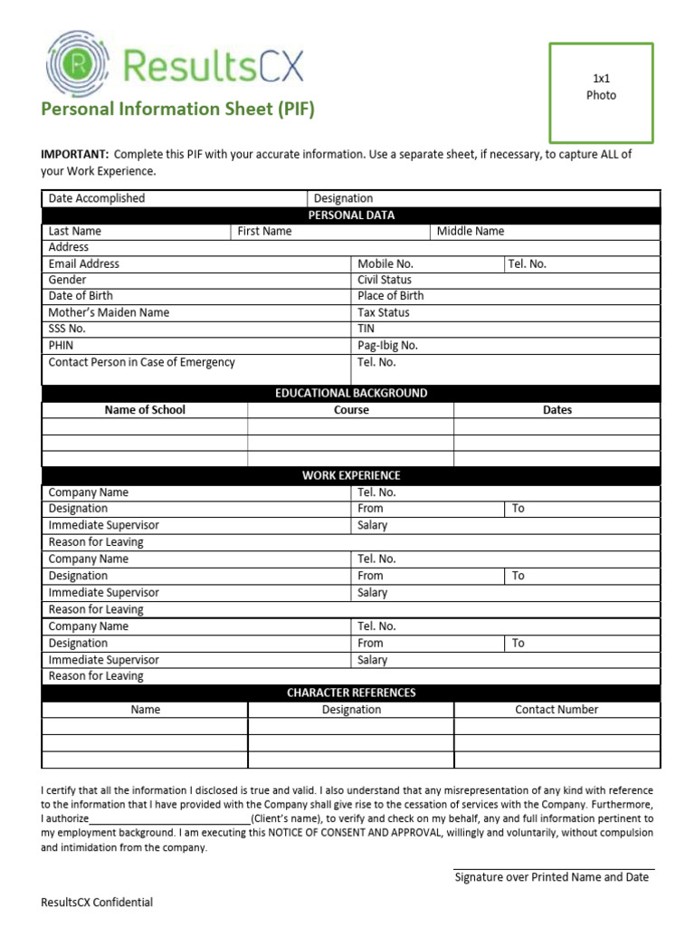 Personal Information Sheet - Updated 1 | PDF