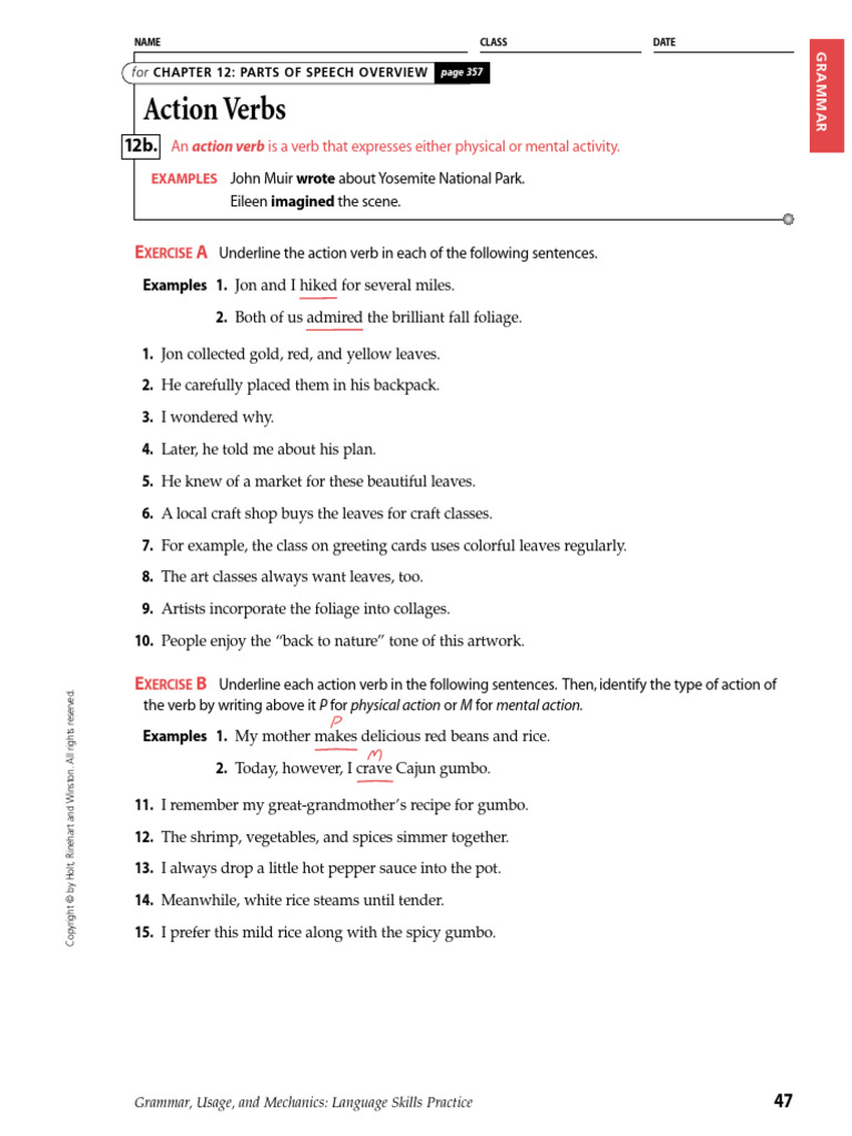 4 - Action Verbs - W - Answer Key | PDF | Hare