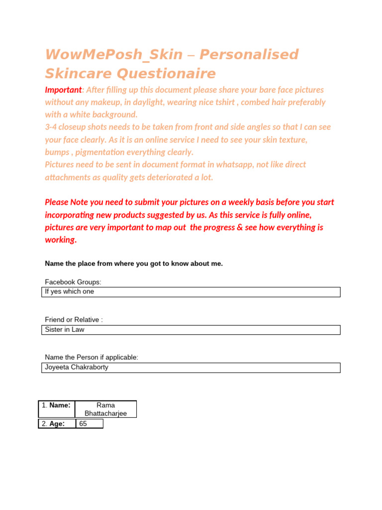 Personalised Skincare Questionaire 2 | PDF | Skin Care | Polycystic ...