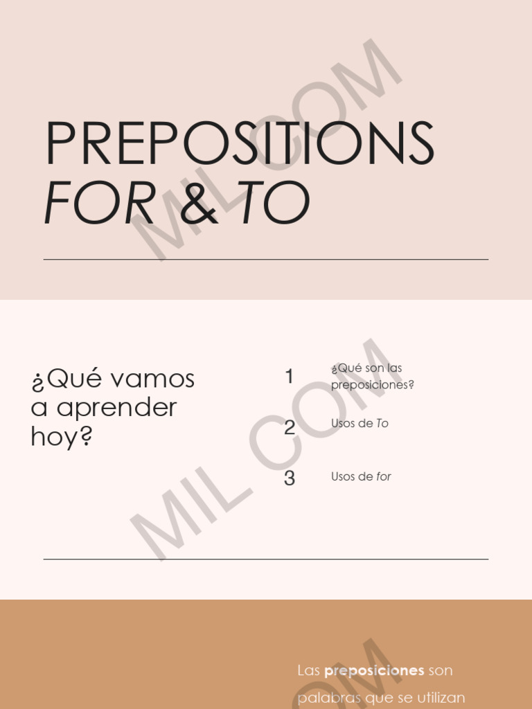 Prepositions For & To SLP2 | PDF | Relaciones sintácticas | Gramática