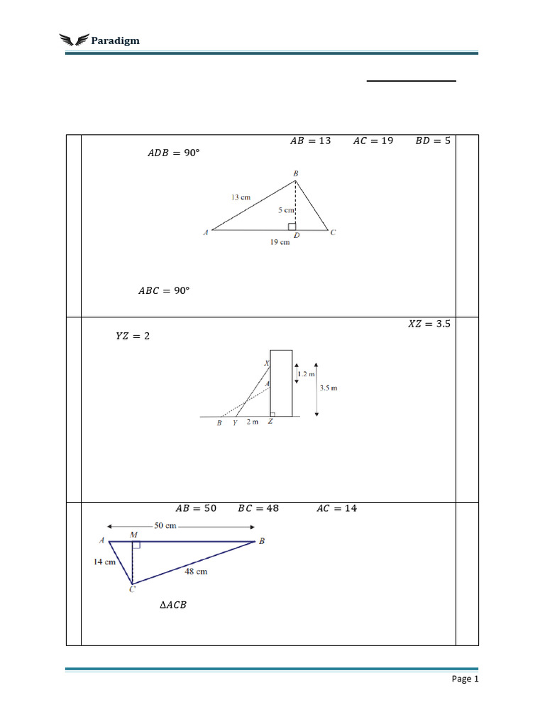 Secondary 2 Math By Paradigm Pythagoras Theorem Pdf Triangle