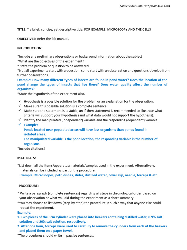 Guidelines For Writing Lab Report Mar-Aug 2024 | PDF | Experiment | Hypothesis