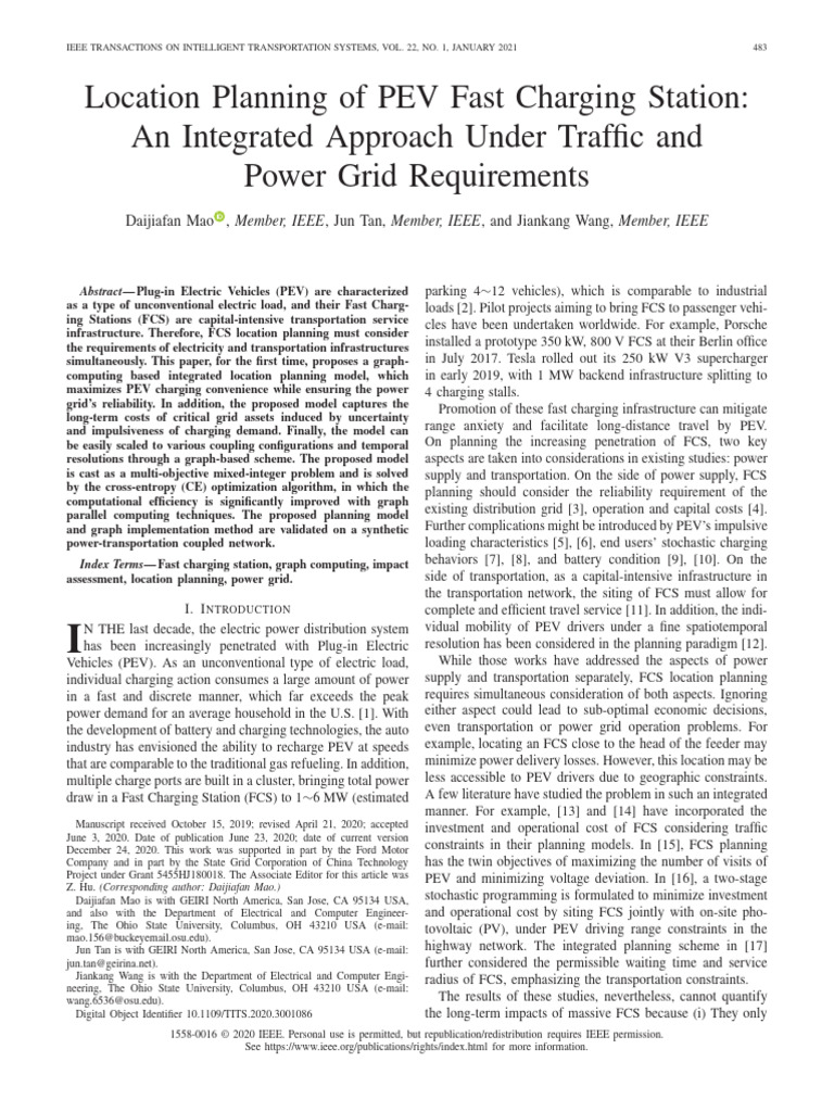 Location Planning of PEV Fast Charging Station An Integrated Approach ...