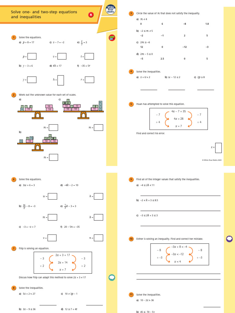 Y9 Autumn Block 2 WO1 Solve One and Two Step Equations and Inequalities R 2020 | PDF | Equations ...