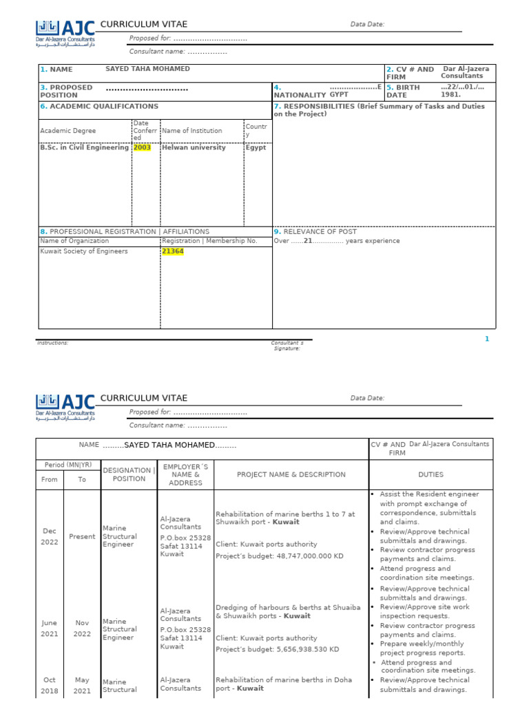 JC - CURRICULUM - VITAE - Eng. Sayed Taha | PDF | Engineering