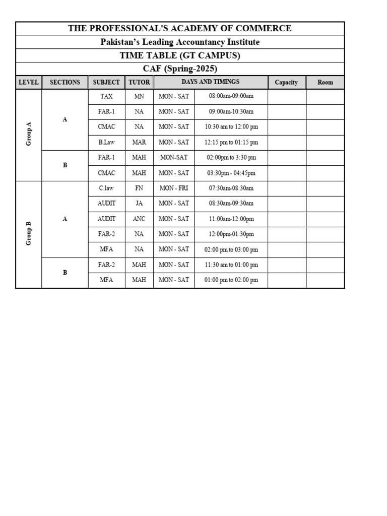 CAF Time Table | PDF