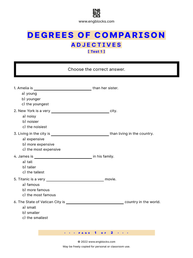 Adjective Comparison Test PDF | PDF