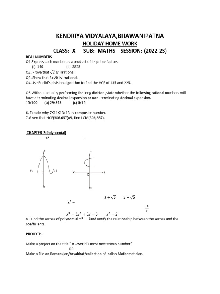 Class X Maths Holiday Homework 2022-23 | PDF | Teaching Methods & Materials