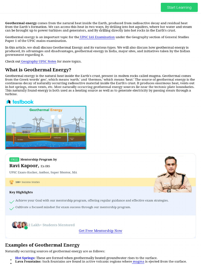 Geothermal Energy - Examples, Types, Uses, Benefits & Challenges | PDF