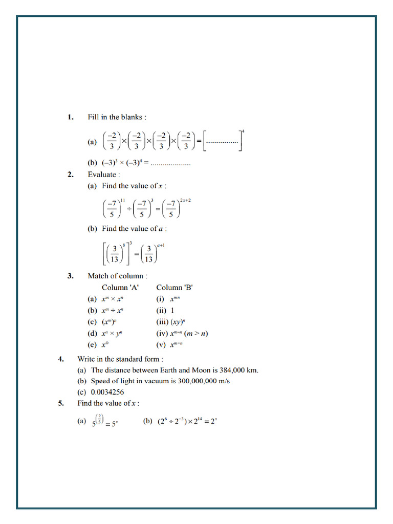 Class 7 Maths Exponents and Powers | PDF