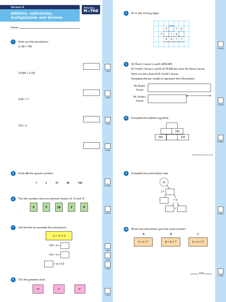 Y6 Autumn B2 EoB Assessment Version A | PDF | Elementary Mathematics ...