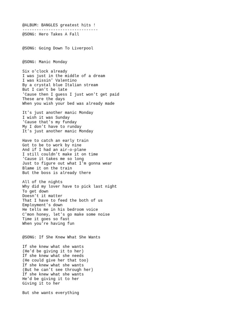 Bangles Greatest Hits Album Summary | PDF | Poetry