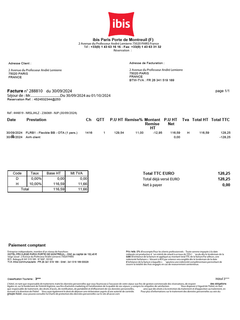 Facture Ibis | PDF | Taxe sur la valeur ajoutée | Facture