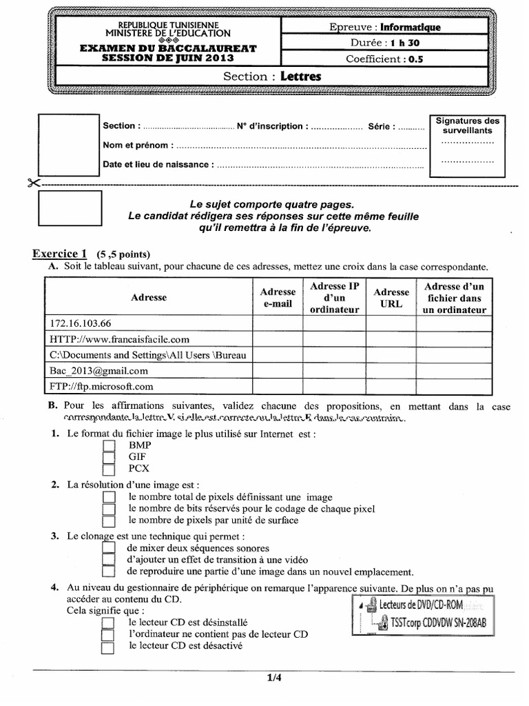 Sujet Bac Info 2013 Let | PDF