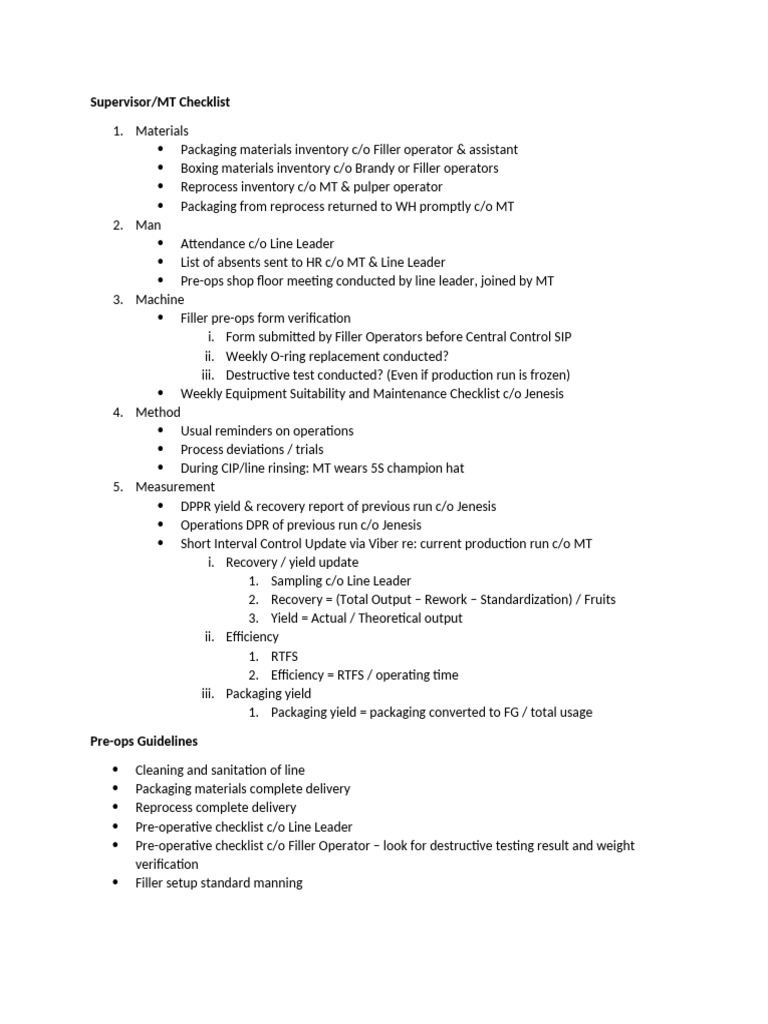 Supervisor-MT Checklist | PDF
