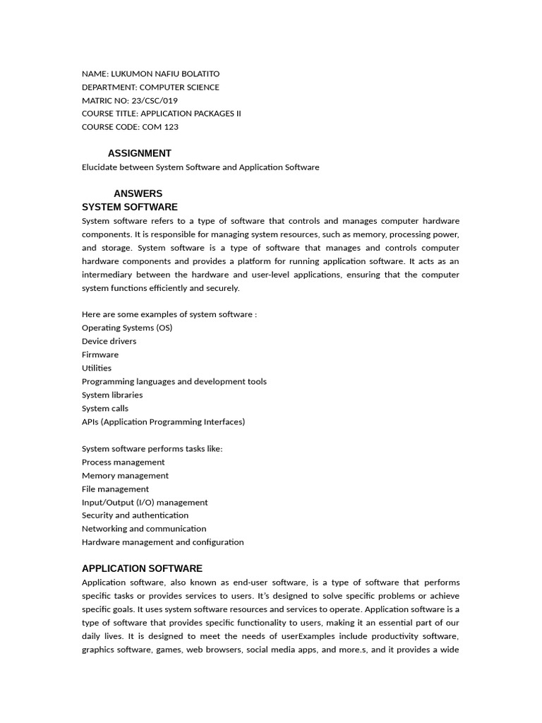 System vs Application Software Explained | PDF | Computers