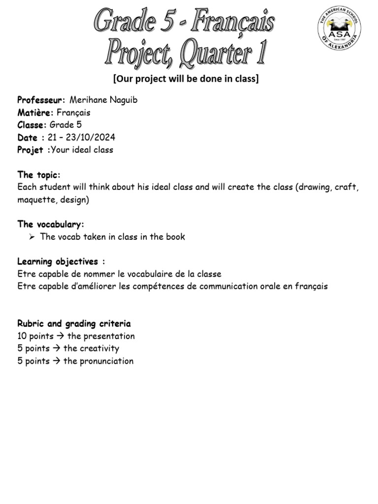 Ideal Class Project for Grade 5 French | PDF | Art