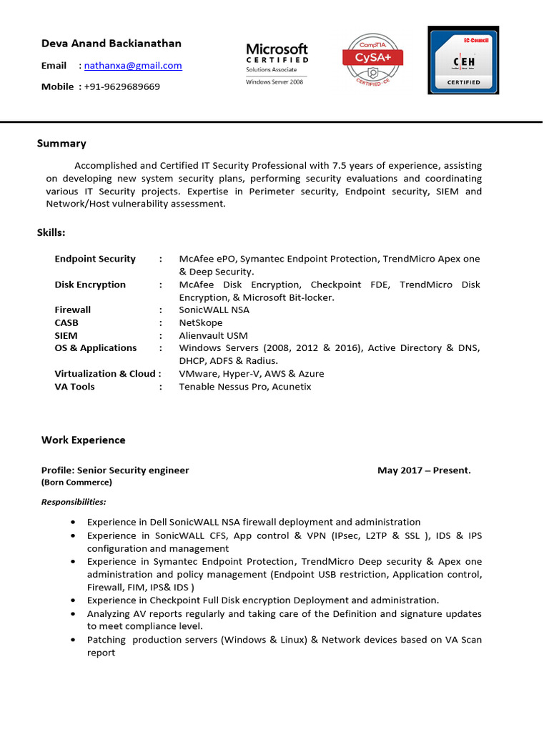resume_deva | PDF | Hyper V | Active Directory