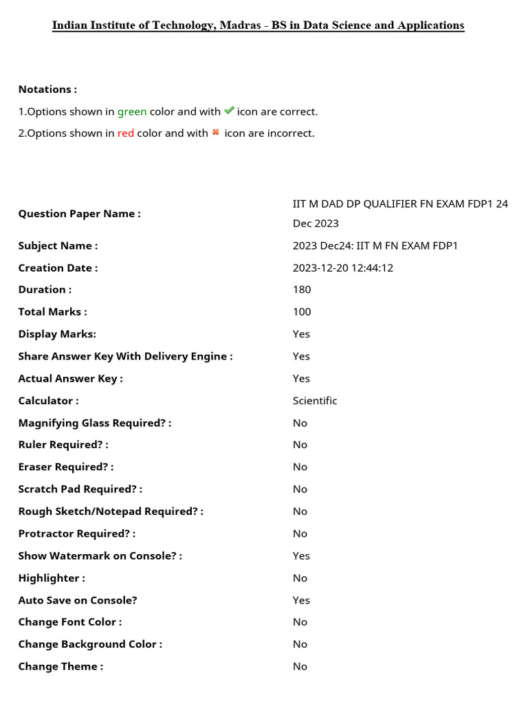 IIT M DAD DP QUALIFIER FN EXAM FDP1 24 Dec 2023 | PDF | Multiple Choice | Tsunami