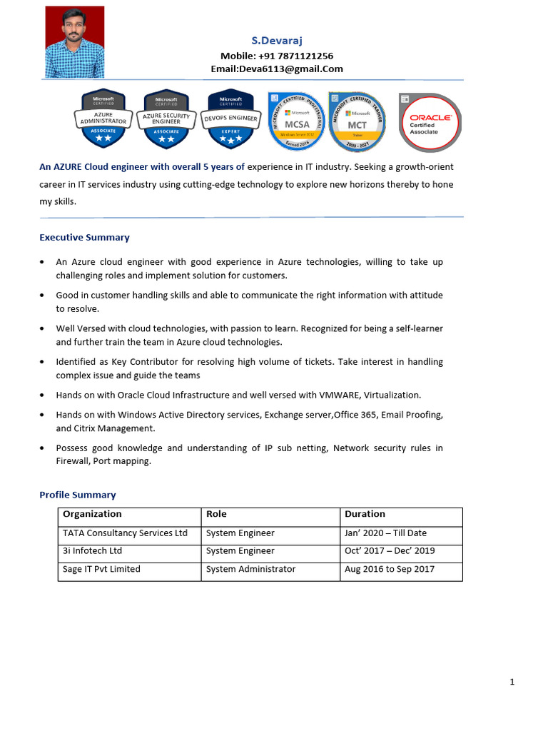 S.Devaraj-CV-New-June | PDF | Computer Network | Microsoft Azure