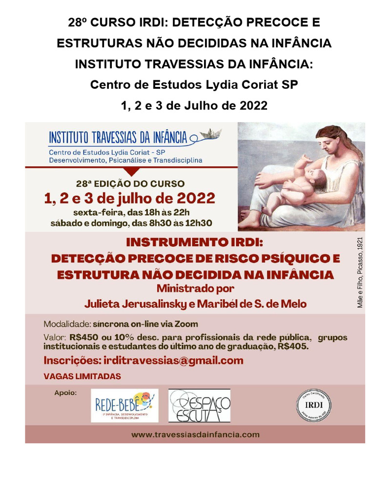 Curso sobre Detecção Precoce na Infância | PDF | Psicanálise | Experiência