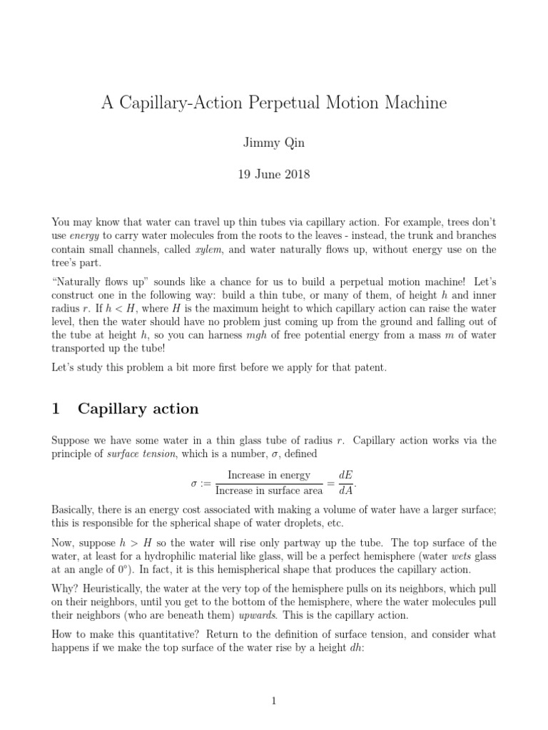 Capillary Action in Perpetual Motion | PDF | Applied And ...