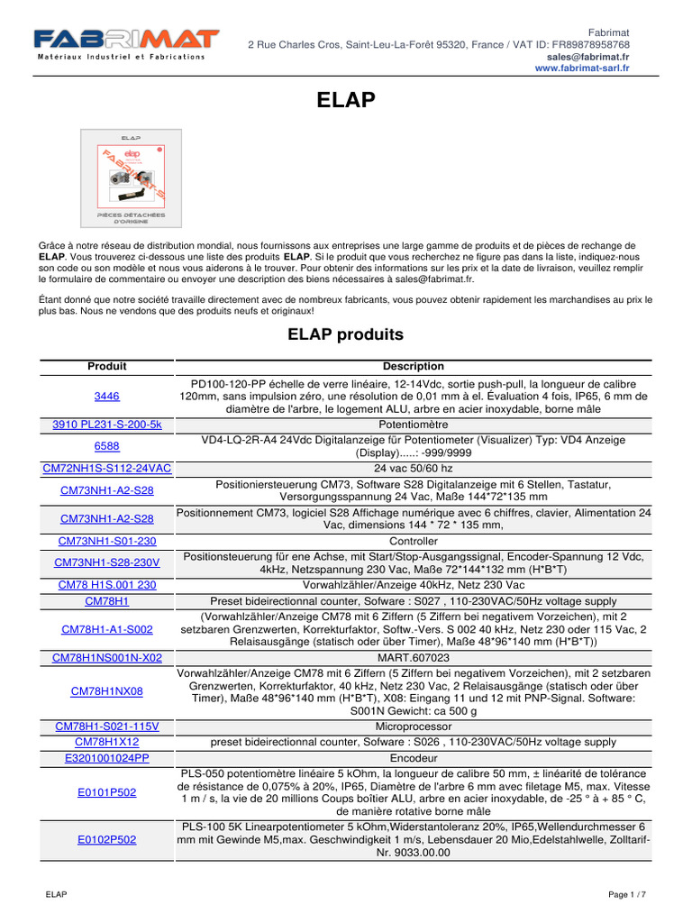 ELAP Produits: Produit Description | PDF | Électrotechnique | Résistance (électricité)