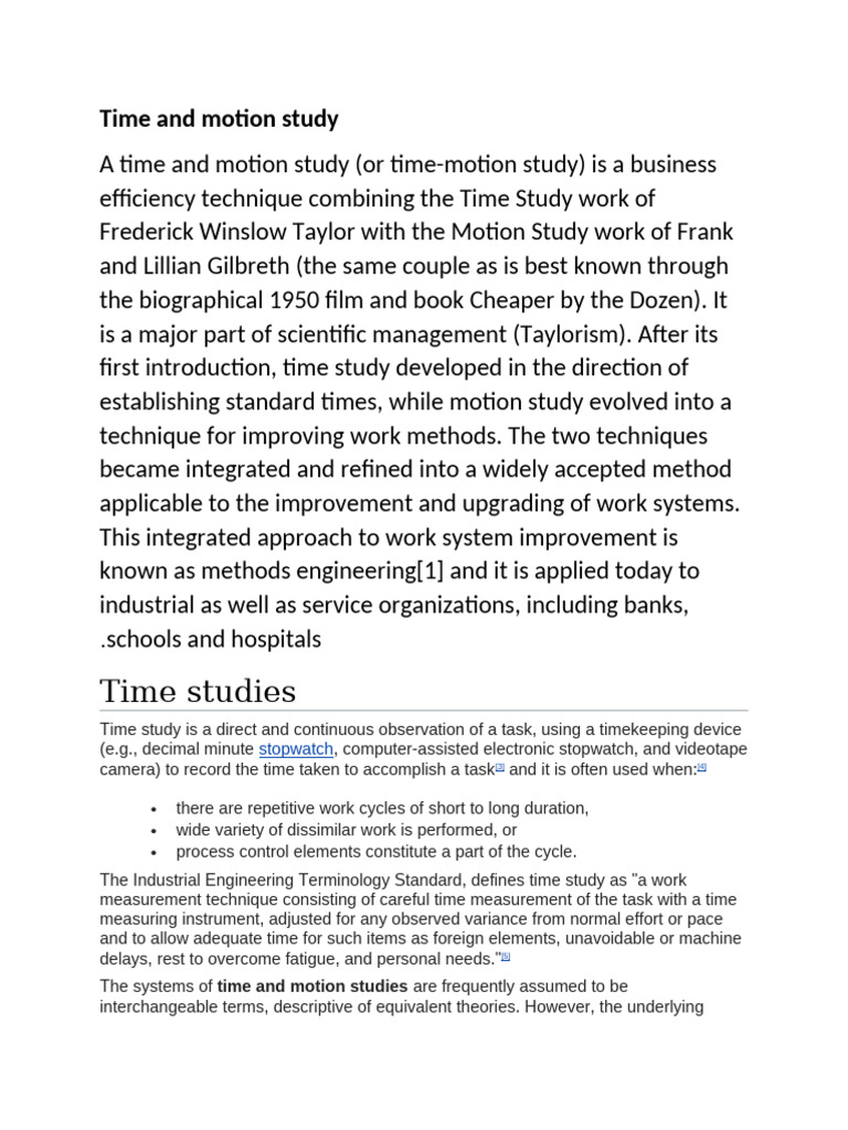 Time and Motion Study Explained | PDF | Business | Science