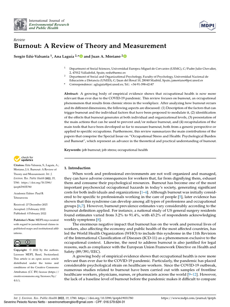 Burnout_ A Review of Theory and Measurement | PDF | Occupational ...