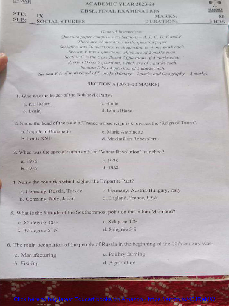 St. Xavier's High School Paper 33 SST | PDF